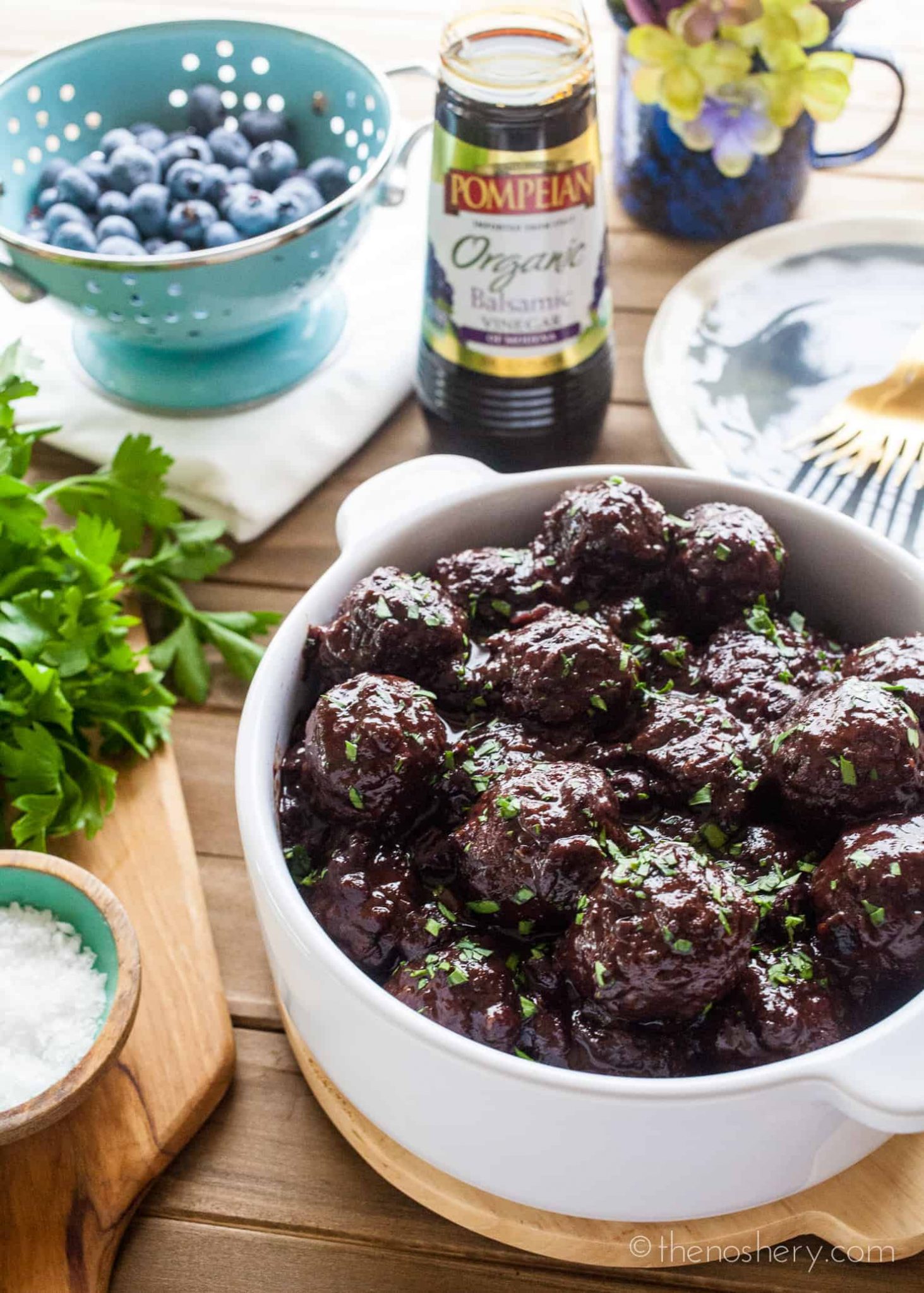 Blueberry Balsamic Turkey Meatballs - The Noshery