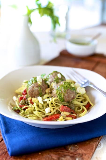 Lamb Meatballs & Mint Pesto Linguine - The Noshery