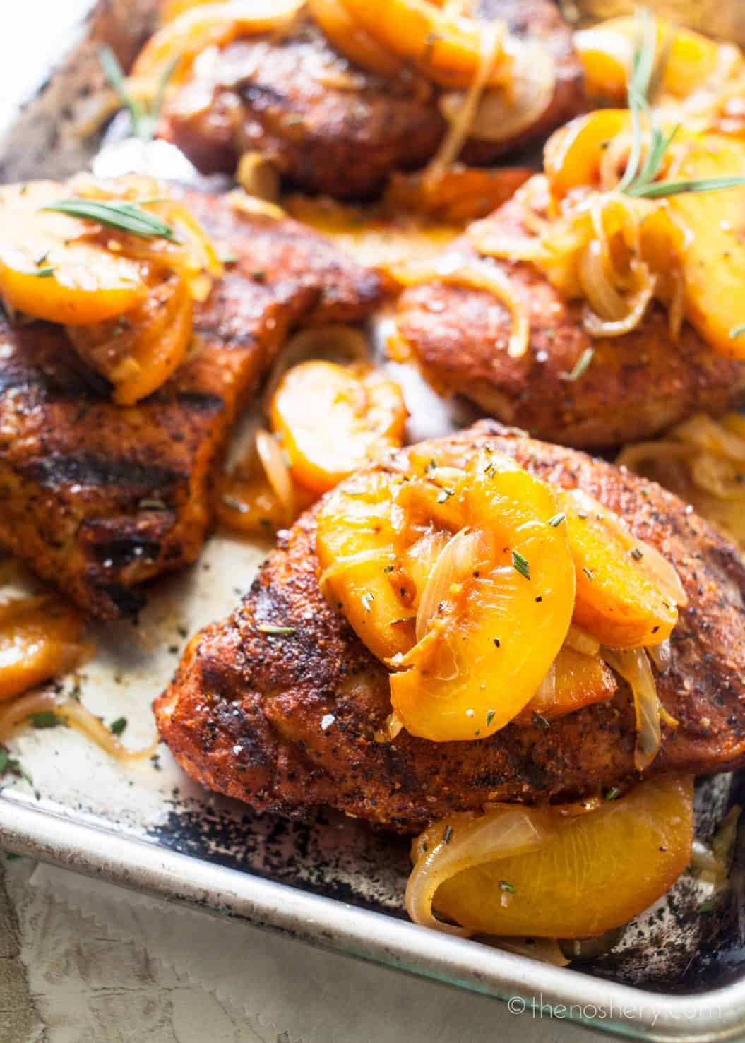 BBQ Rubbed Pork Chops and Peaches - The Noshery