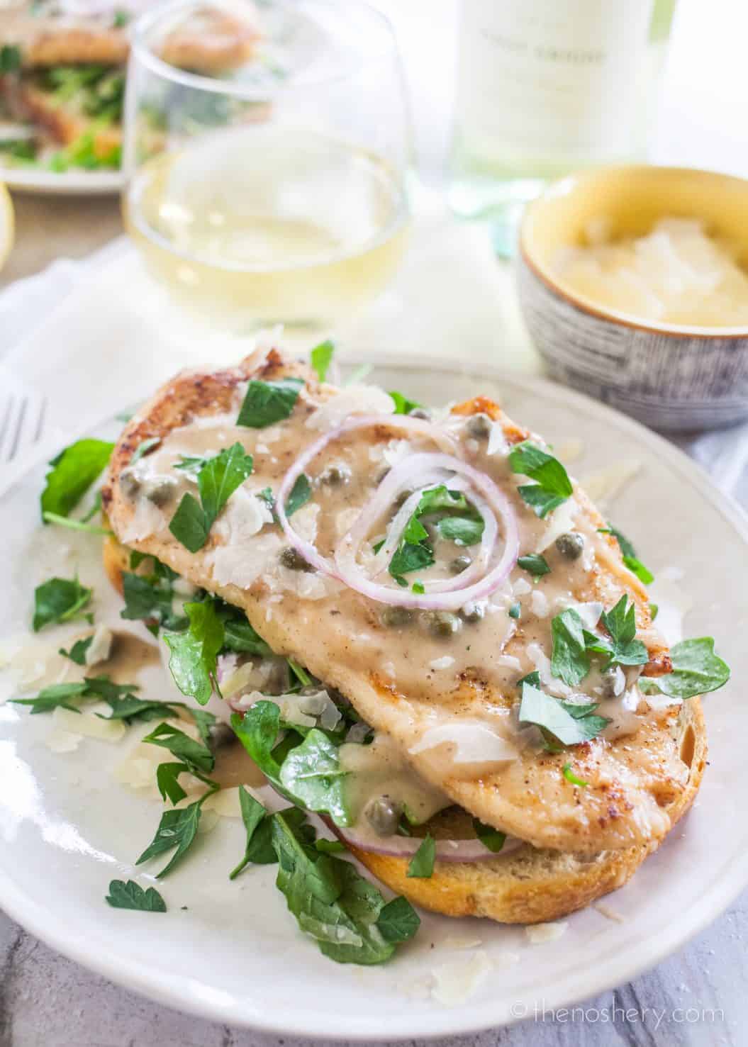 Open Faced Chicken Picatta Sandwich - The Noshery