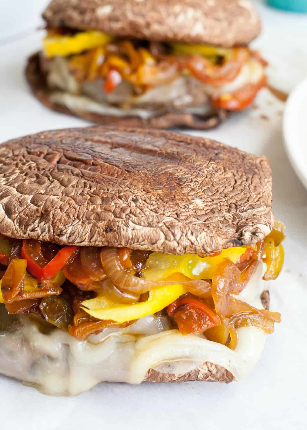 Low Carb Portobello Philly Cheese Burgers - The Noshery