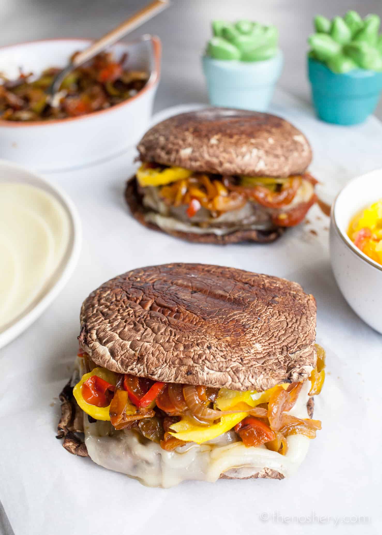 Low Carb Portobello Philly Cheese Burgers - The Noshery