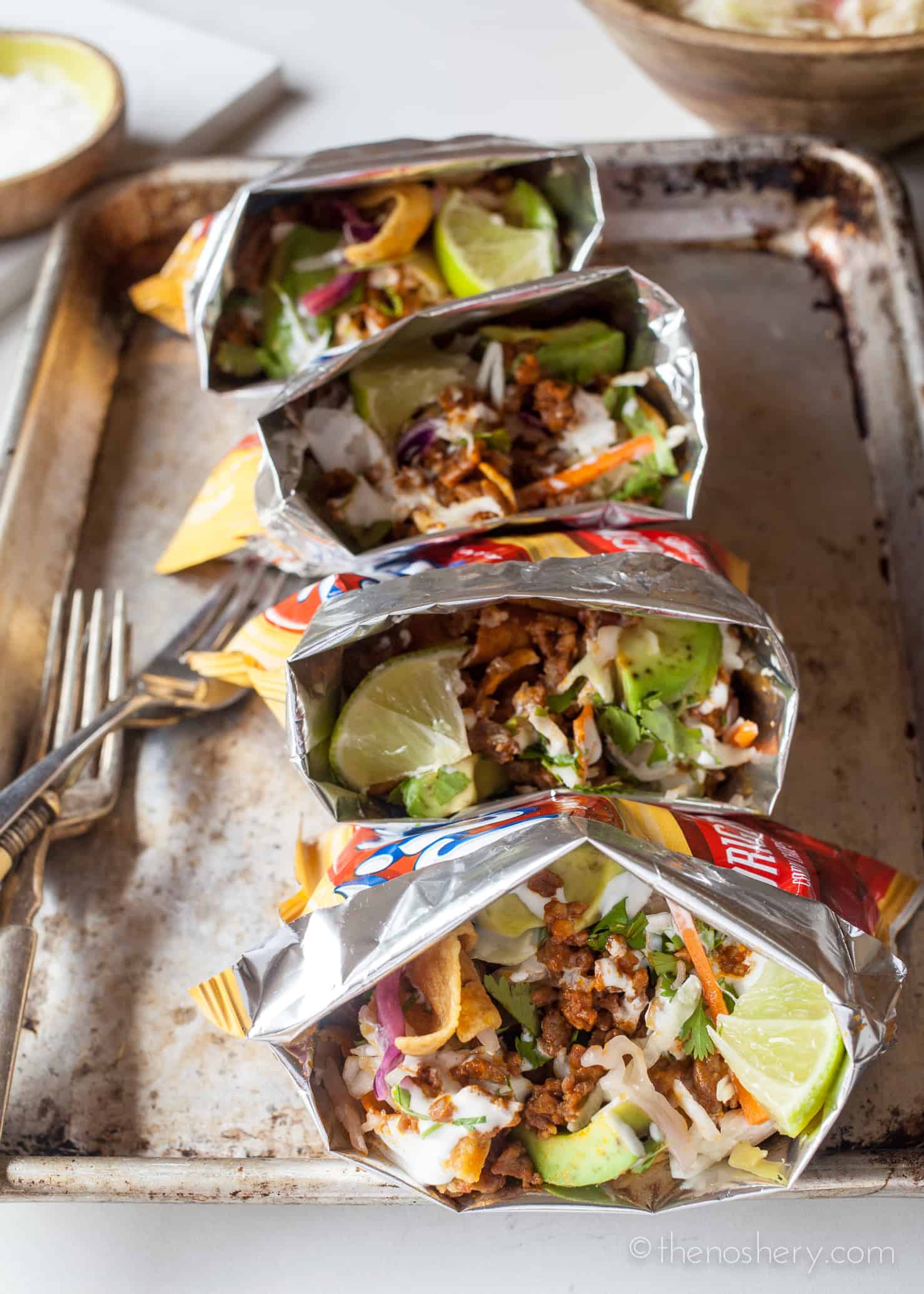 Walking Tacos with Chorizo and Tangy Slaw - The Noshery