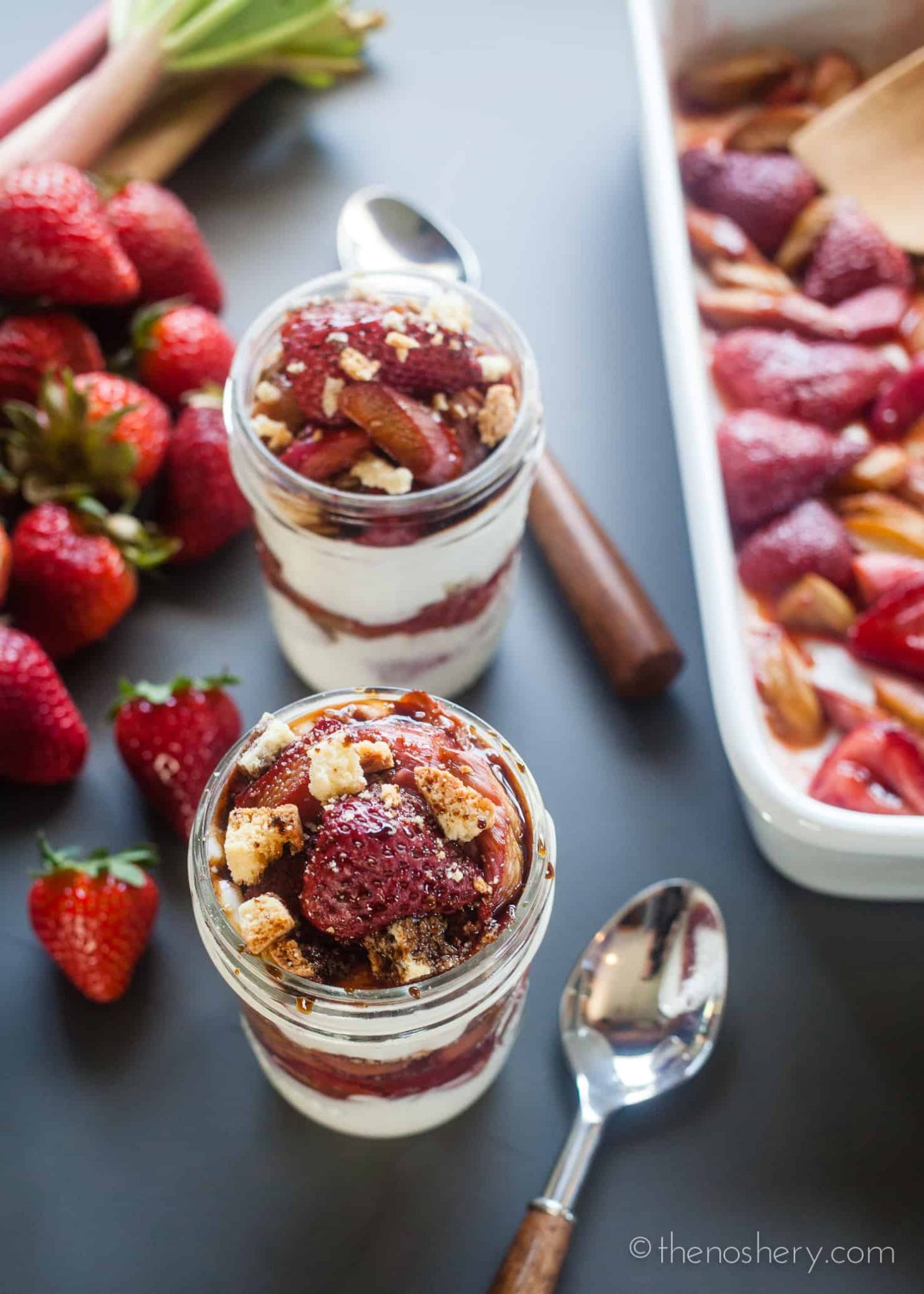Roasted Balsamic Rhubarb and Strawberry Yogurt Parfaits - The Noshery
