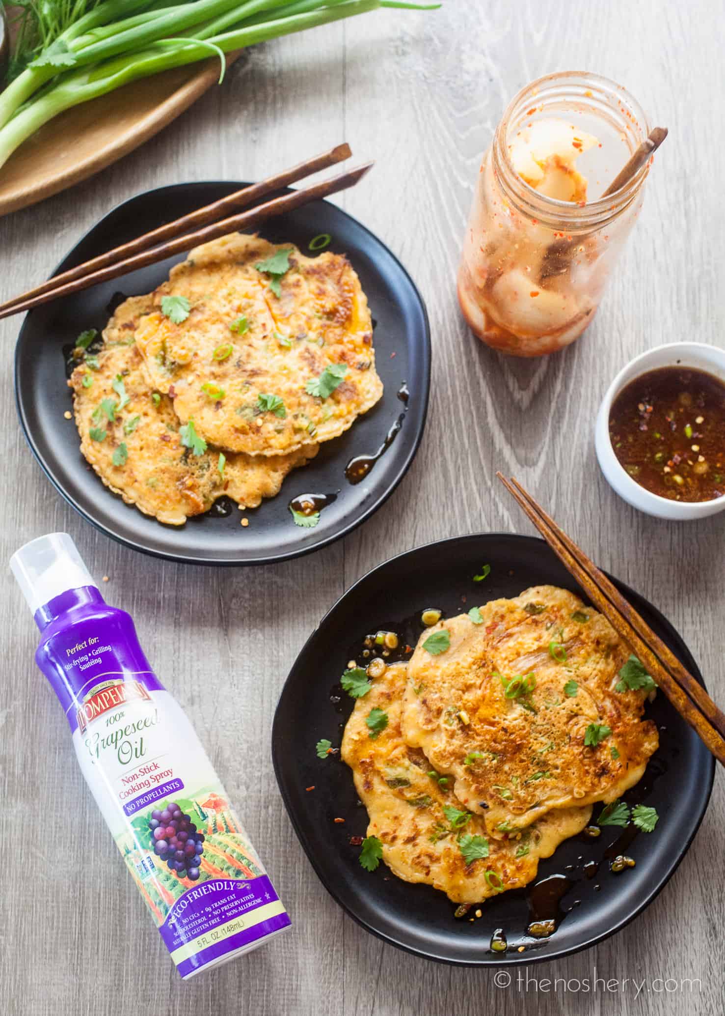 Kimchi Korean Pancakes with Gochujang Dipping Sauce - The Noshery