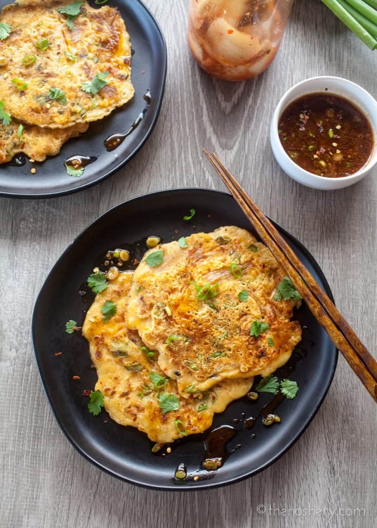 Kimchi Korean Pancakes with Gochujang Dipping Sauce - The Noshery