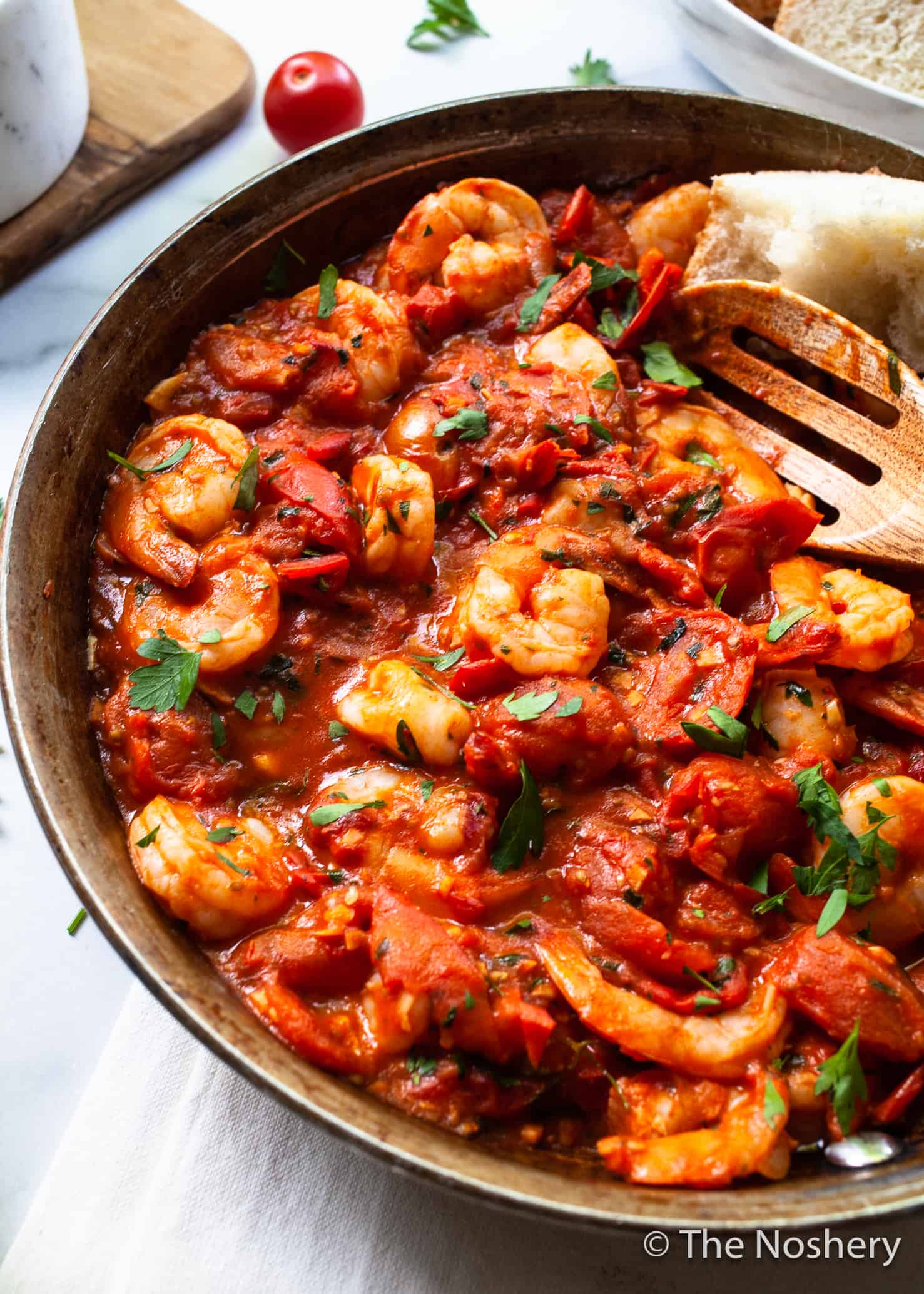 Easy Shrimp Harissa and Tomato Skillet - The Noshery